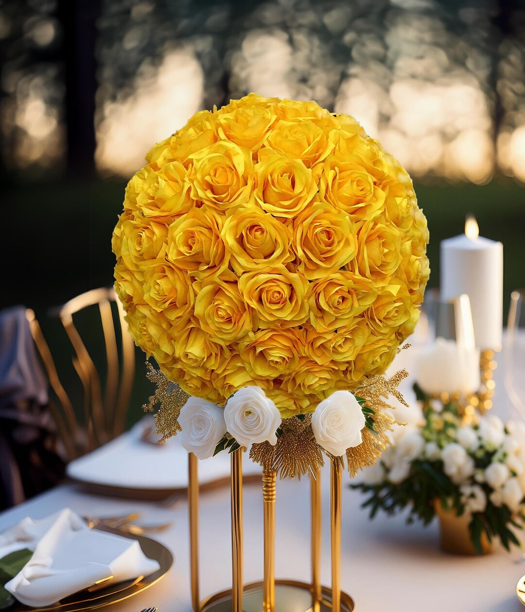 Yellow Rose Ball Centerpiece: Rustic Wedding Pomander - Etsy