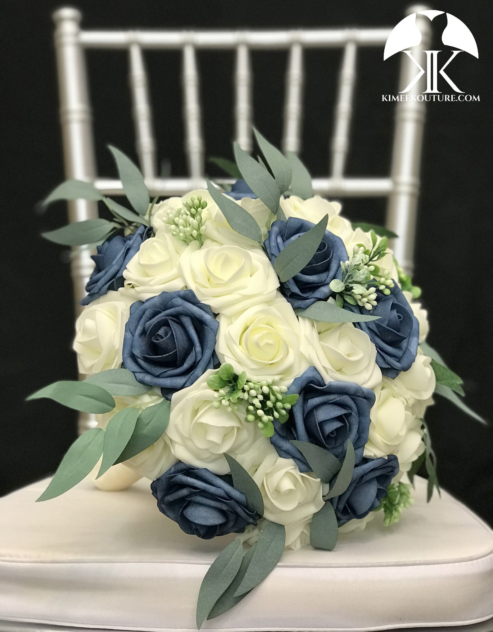 Rustic Bridal Bouquet. DUSTY SLATE BLUE & Ivory Bridal Bouquet - Etsy