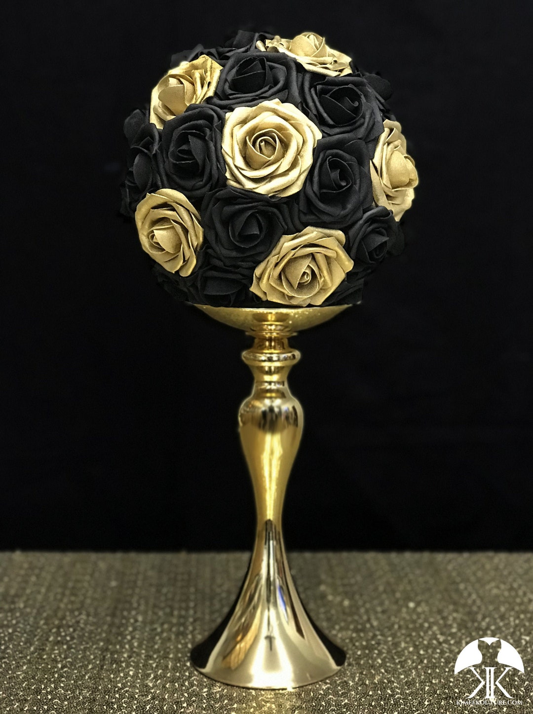 Gold and Black Flower Ball: Wedding Centerpiece - Etsy