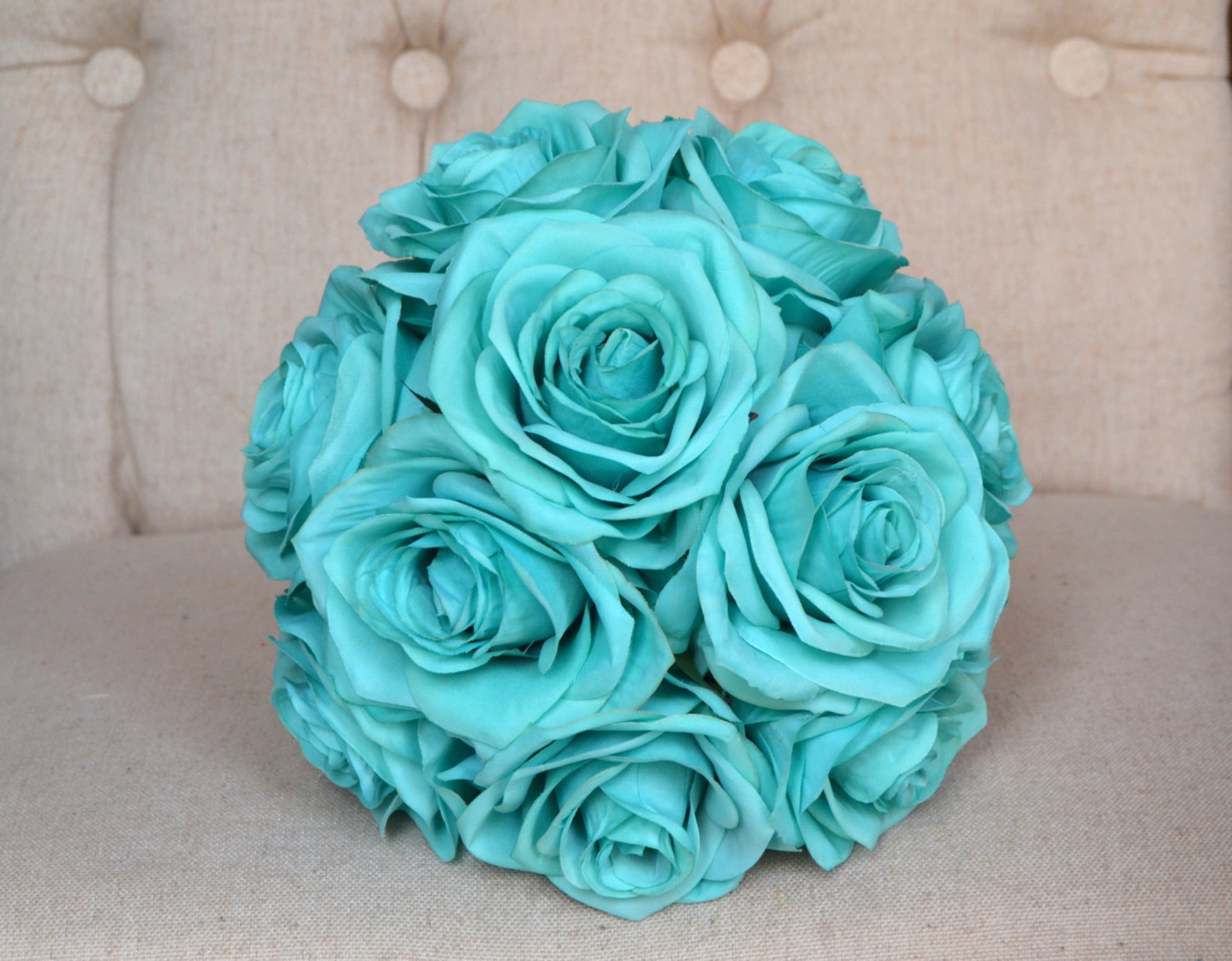 Turquoise BRIDESMAID Bouquet. Real Touch Silk Roses. Brooch - Etsy