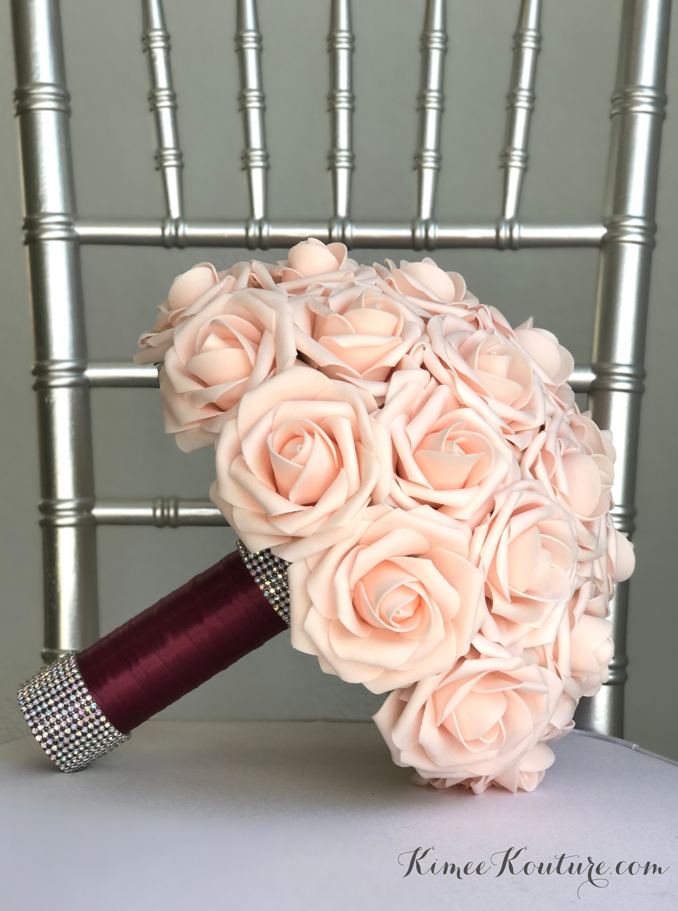 Pink Blush BRIDAL BOUQUET with Two Real RHINESTONE Sparkly | Etsy