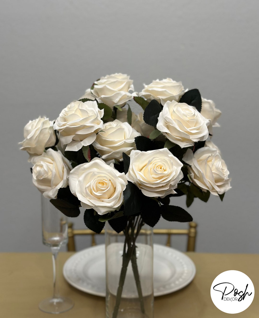 CHAMPAGNE Rose Bouquet With PREMIUM Silk Roses. Wedding Centerpiece ...