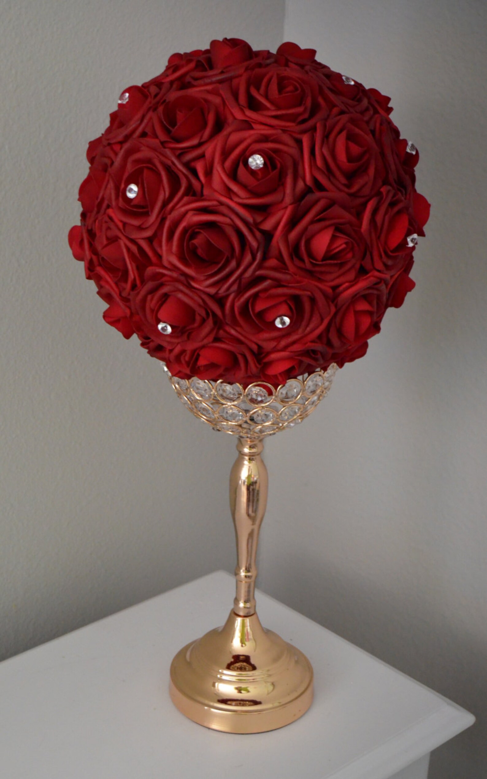 DEEP RED Flower Ball With Rhinestone Accent. Deep Red - Etsy