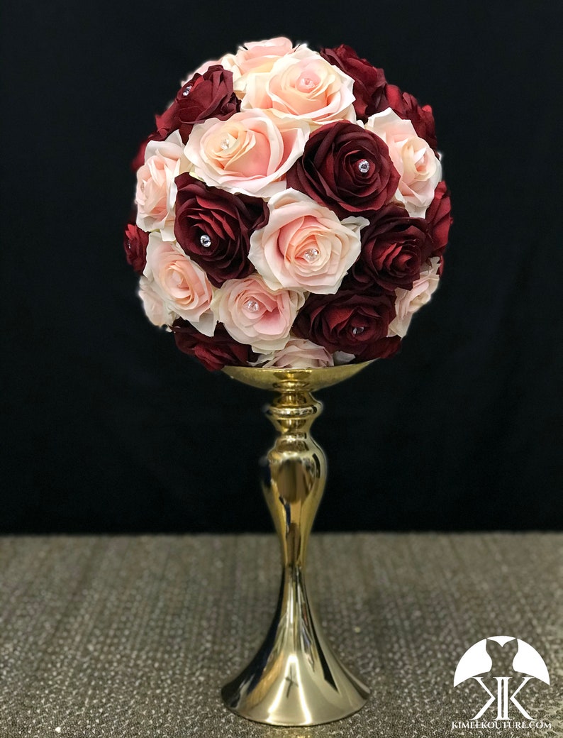 BURGUNDY & PINK BLUSH Rose Ball With Rhinestone Gems. Burgundy - Etsy