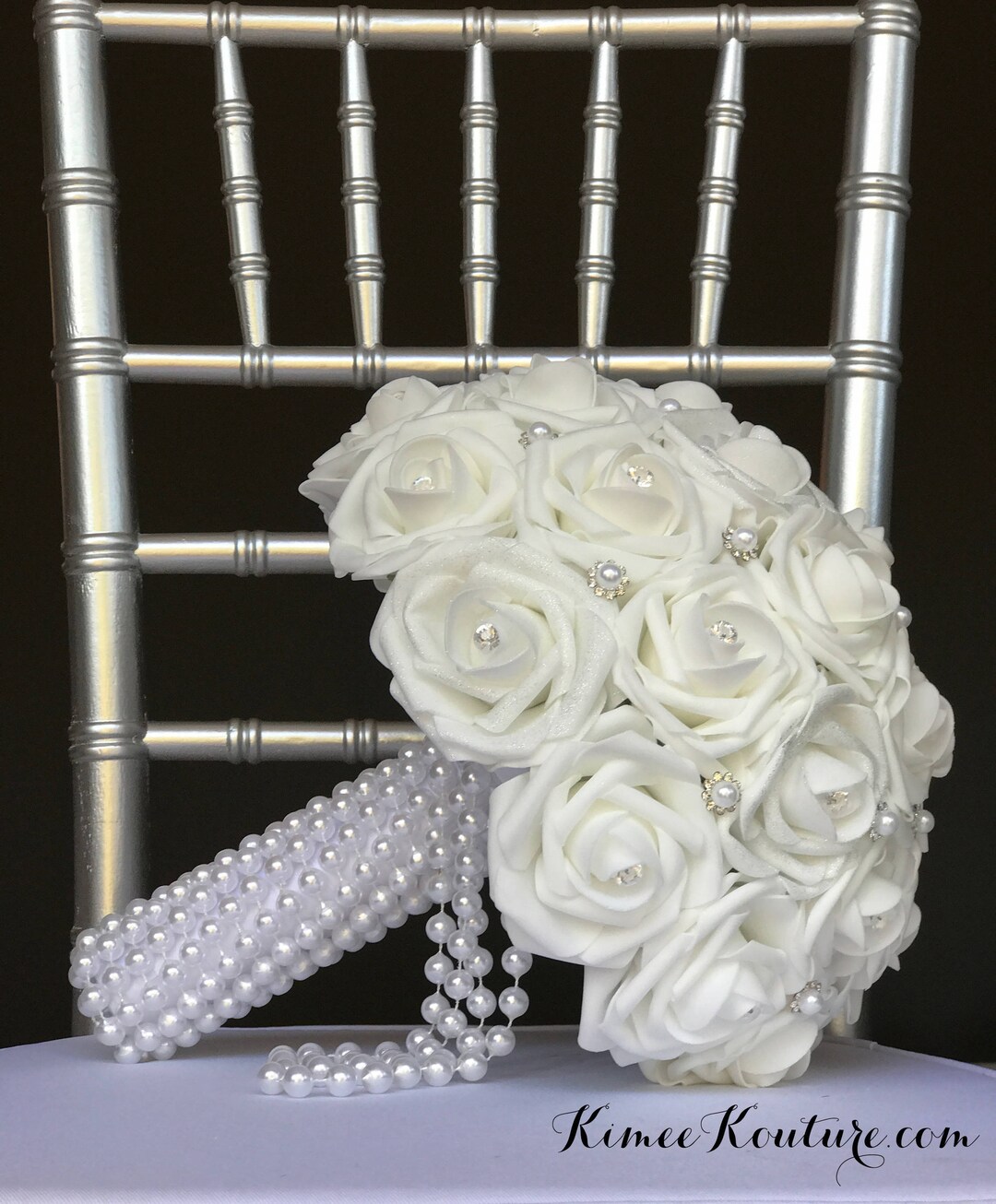 Pearl & Rhinestone Bridal Bouquet With Draping Pearls - Etsy