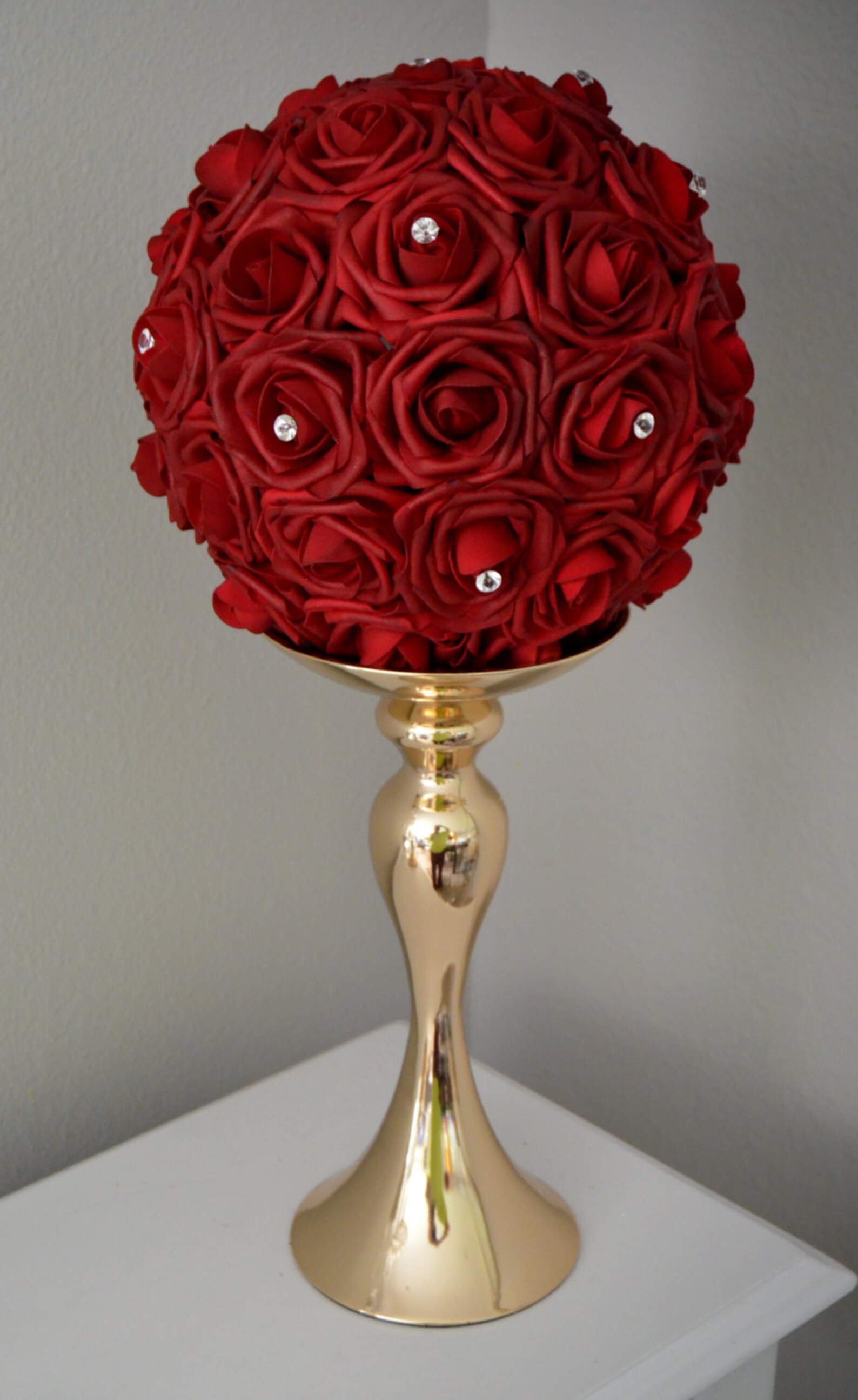 DEEP RED Flower Ball With Rhinestone Accent. Deep Red - Etsy
