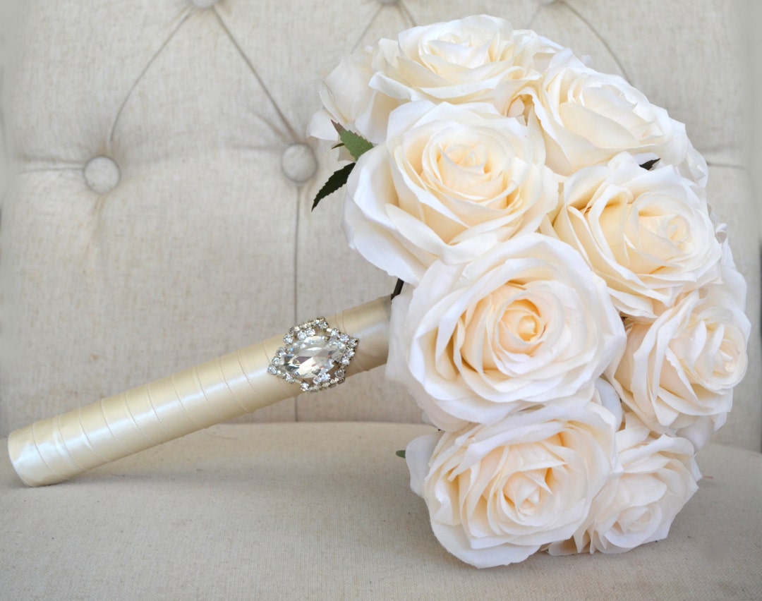 CHAMPAGNE Bridal Bouquet. Champagne Wedding. Brooch Bouquet. Pick Rose ...