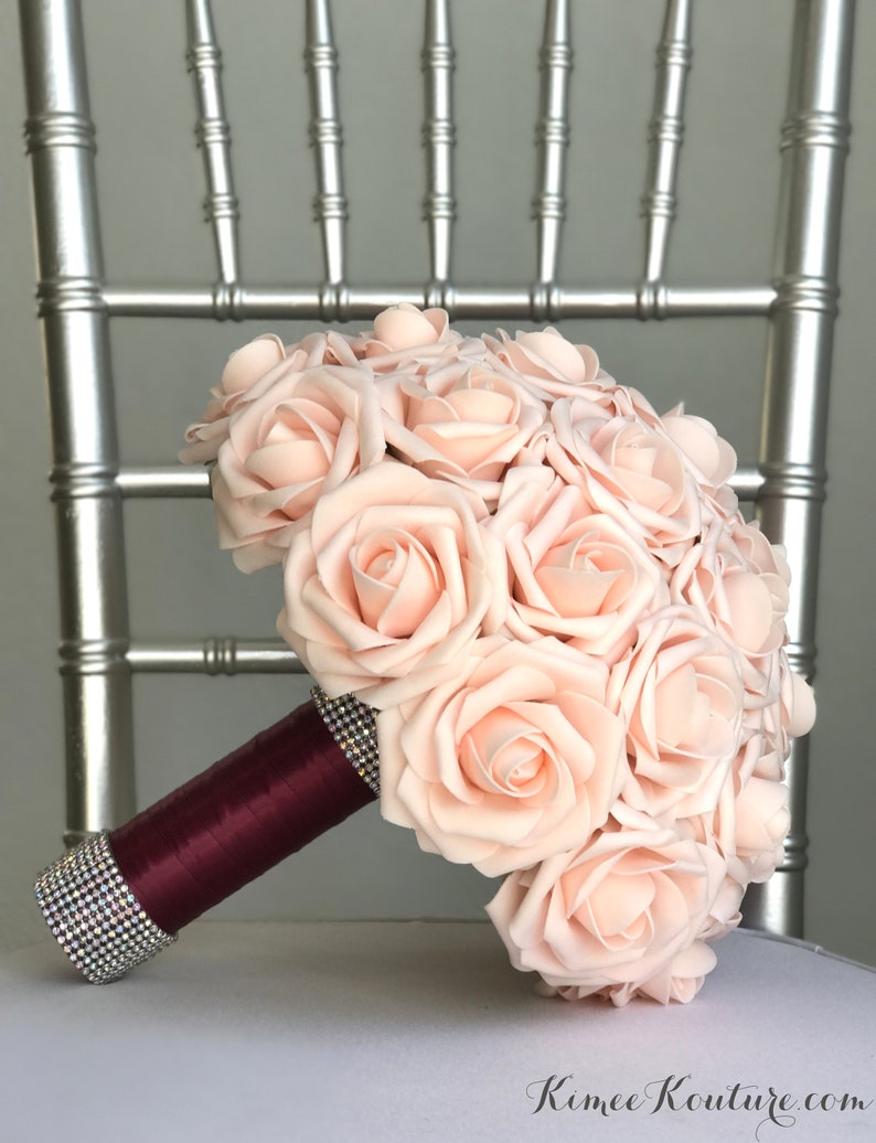 Pink Blush BRIDAL BOUQUET With Two Real RHINESTONE Sparkly - Etsy