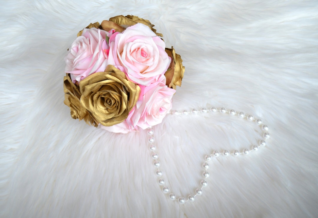 PINK & GOLD Pomander With Pearl Handle. Flower Girl Bouquet ...