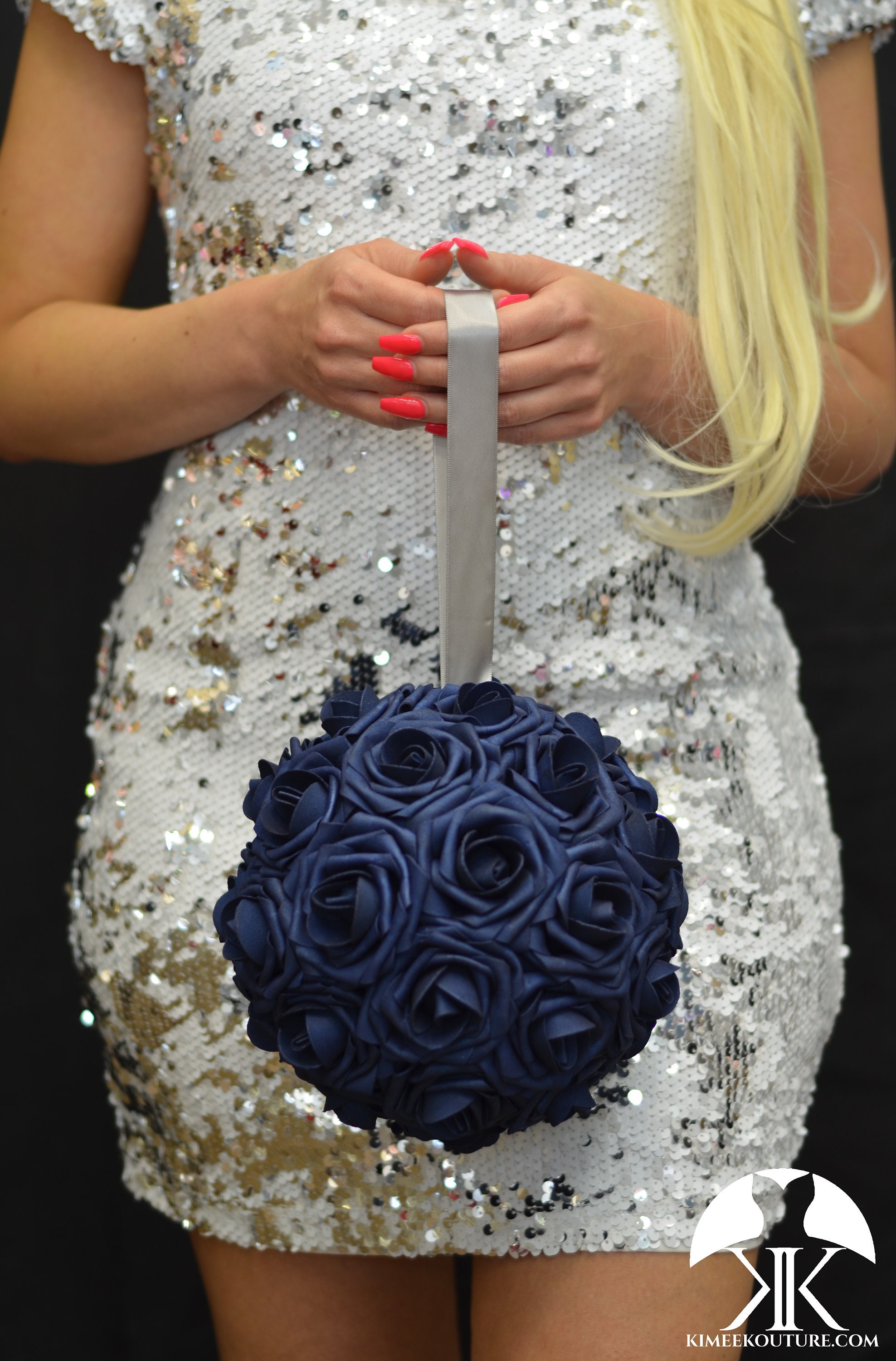 NAVY BLUE Flower Ball. Navy Blue Bridesmaid's Bouquet. | Etsy