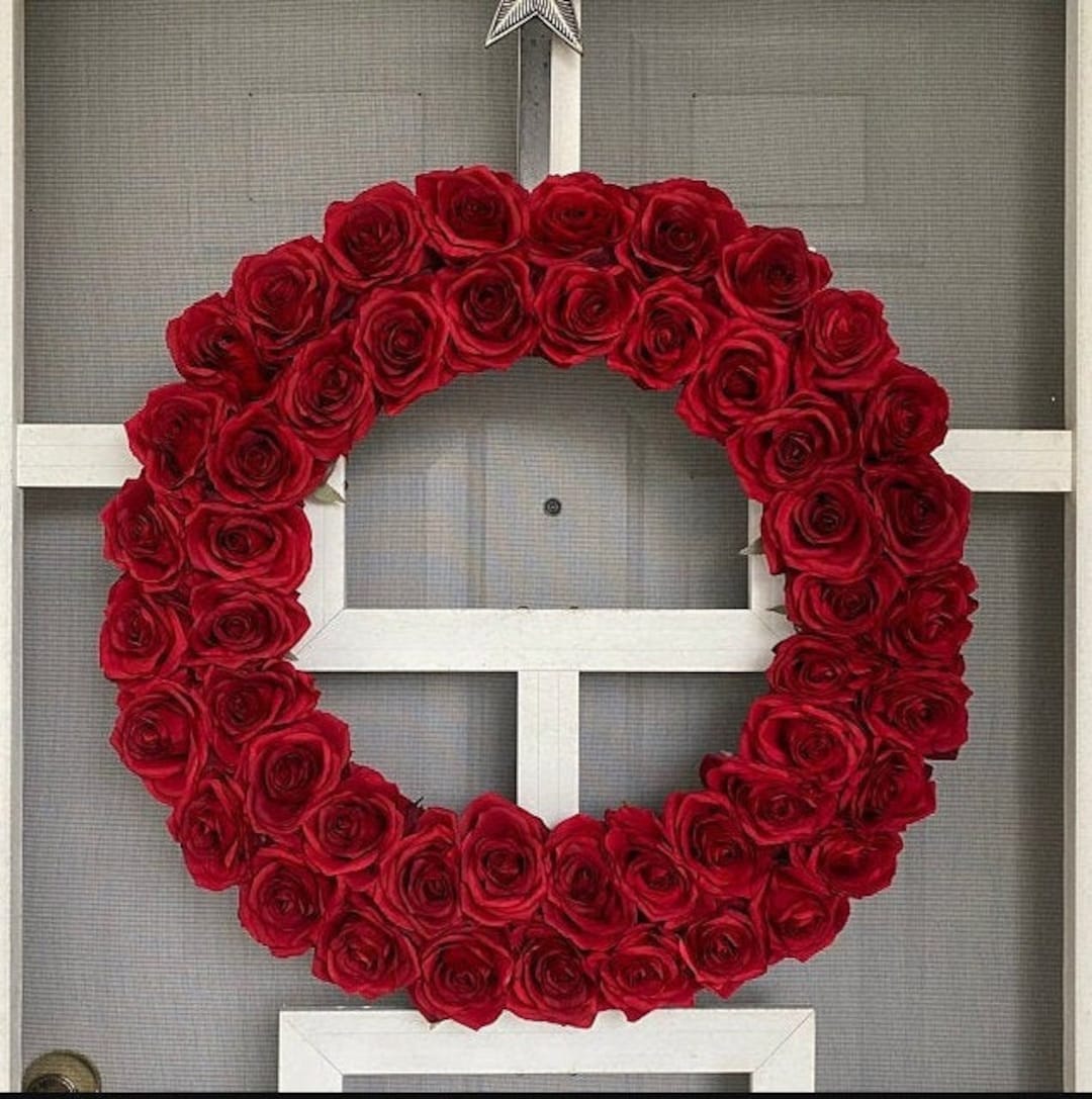 Red Rose Wreath. PICK ROSE COLOR. 24" Red Door Wreath. Red Wedding ...