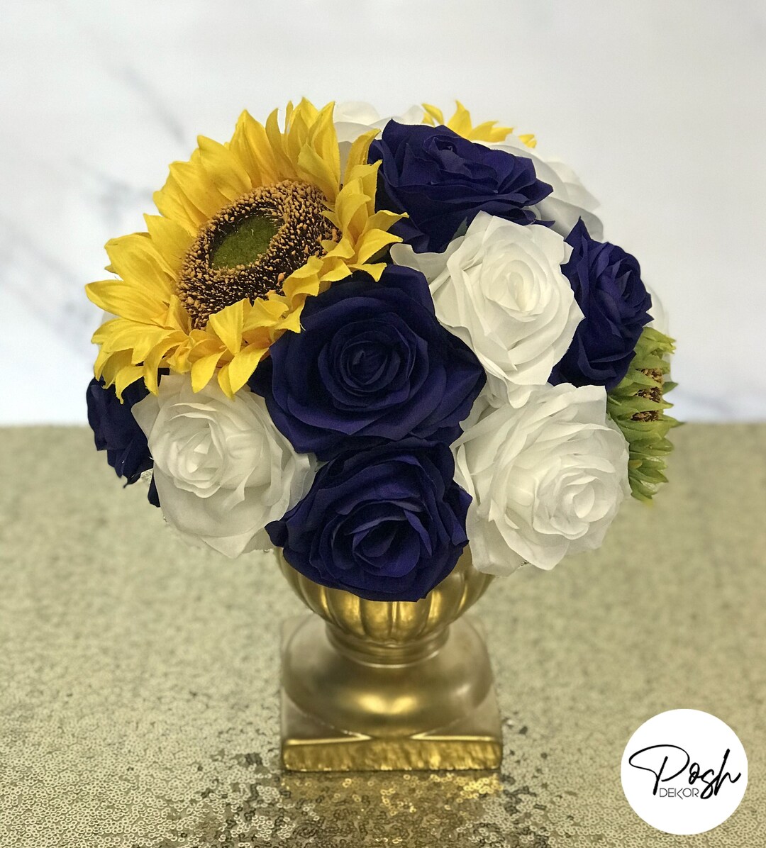 NAVY, SUNFLOWERS & WHITE Bouquet Arrangement Sunflower Centerpiece ...