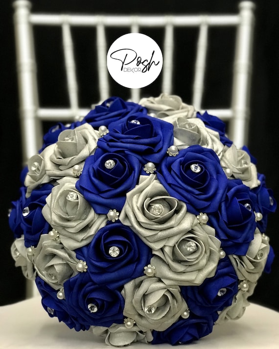 Royal Blue And Silver Bouquets