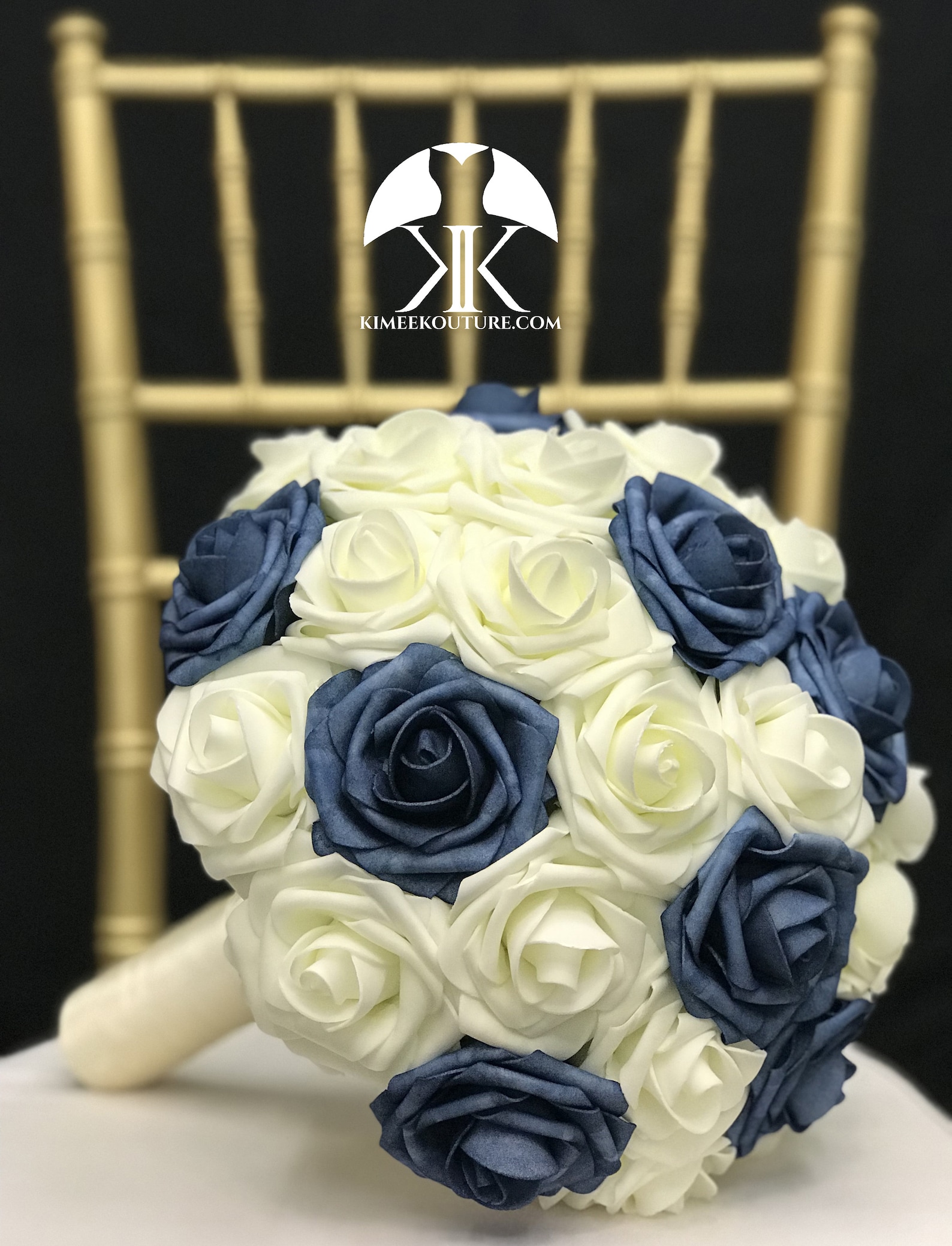 DUSTY SLATE Blue & Ivory BRIDAL Bouquet with Brooch Gem | Etsy