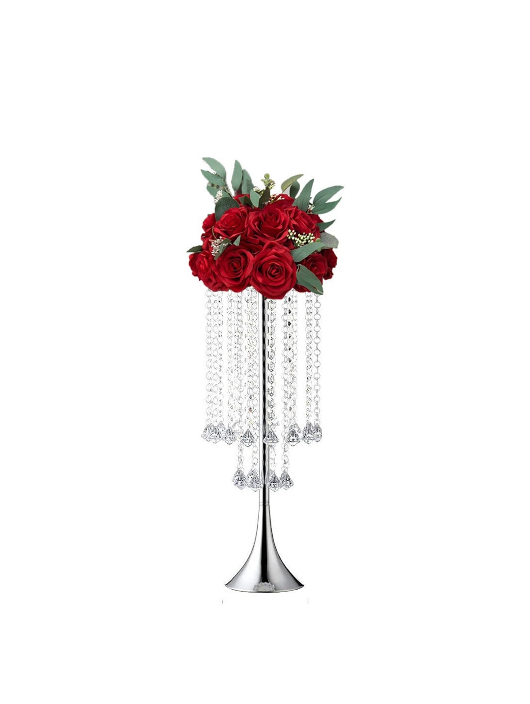 Silver Crystal Chandelier Stand: Wedding Centerpiece Decor (22" Tall ...