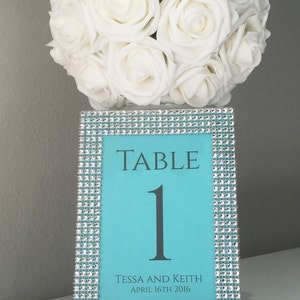 5x7 RHINESTONE FRAME With Table Number. PERSONALIZED With Bride and ...