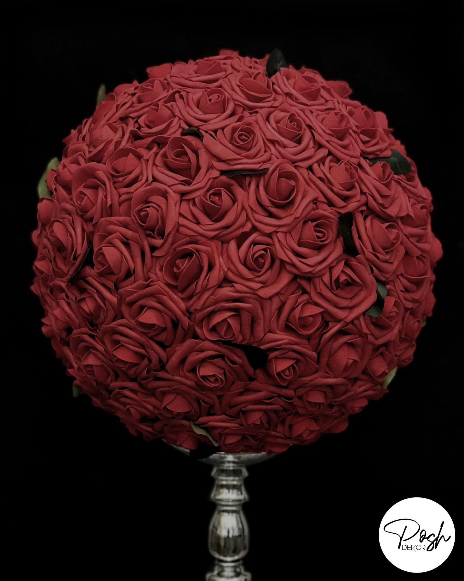 DEEP RED Flower Ball With Green Leaves. RED Wedding - Etsy