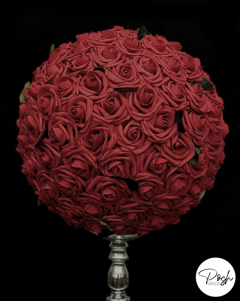DEEP RED Flower Ball With Green Leaves. RED Wedding - Etsy