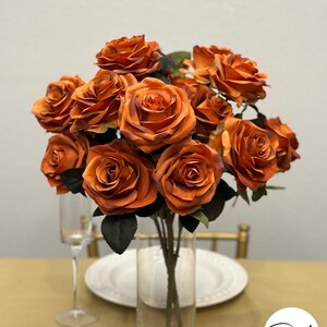 BURNT ORANGE Rose Bouquet With PREMIUM Silk Roses. Wedding Centerpiece ...