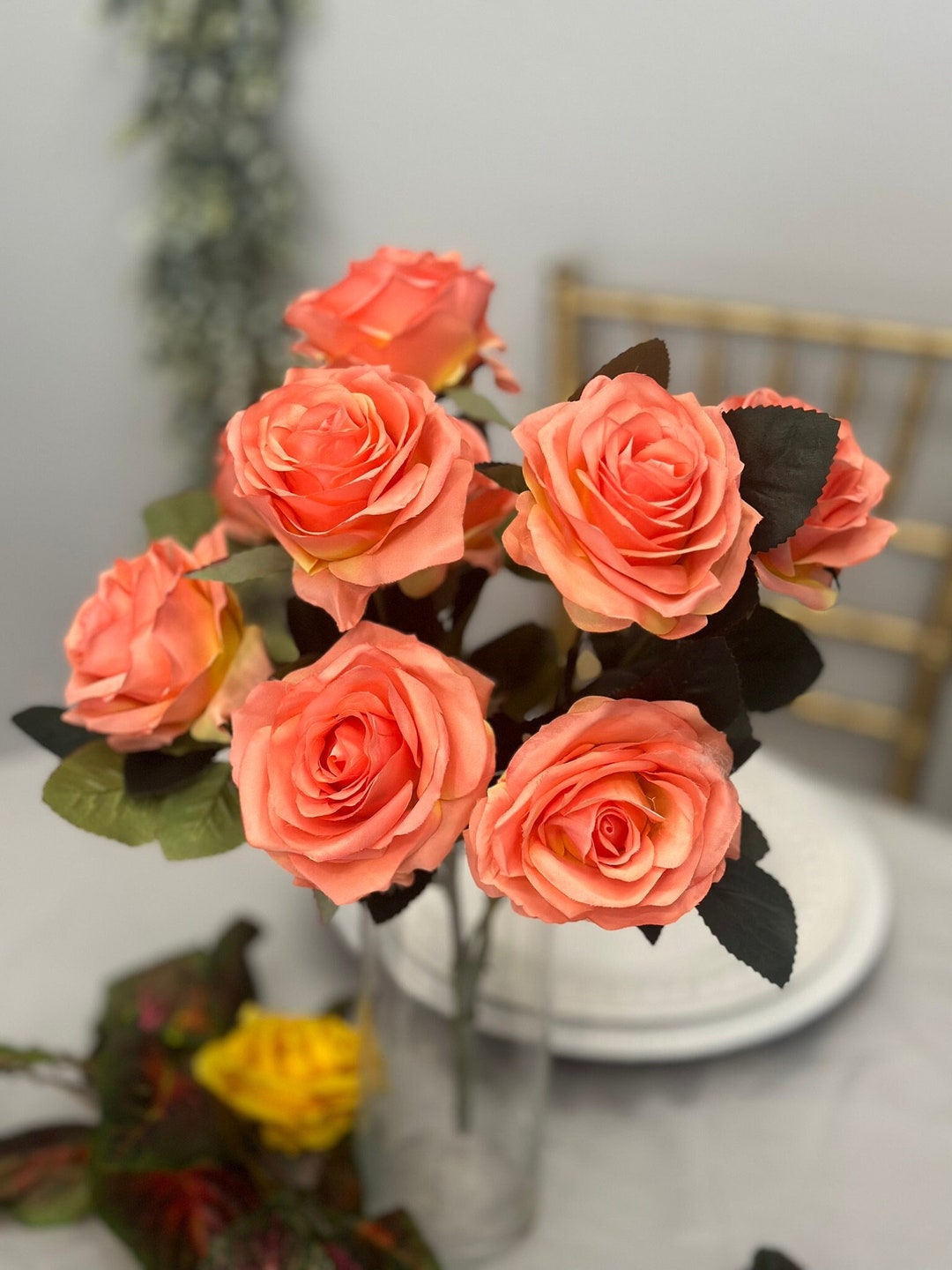 LIGHT CORAL SALMON Rose Bouquet With Premium Silk Roses. Wedding ...