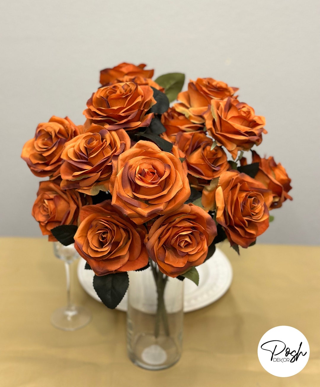 BURNT ORANGE Rose Bouquet With PREMIUM Silk Roses. Wedding Centerpiece ...