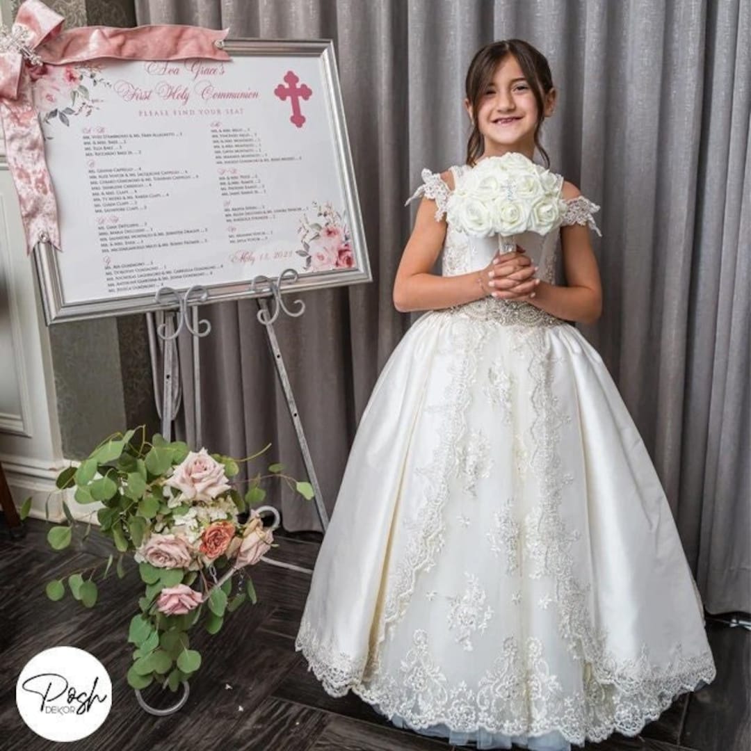 FIRST COMMUNION Bouquet With Glamorous Rhinestone CROSS. Holy Communion ...