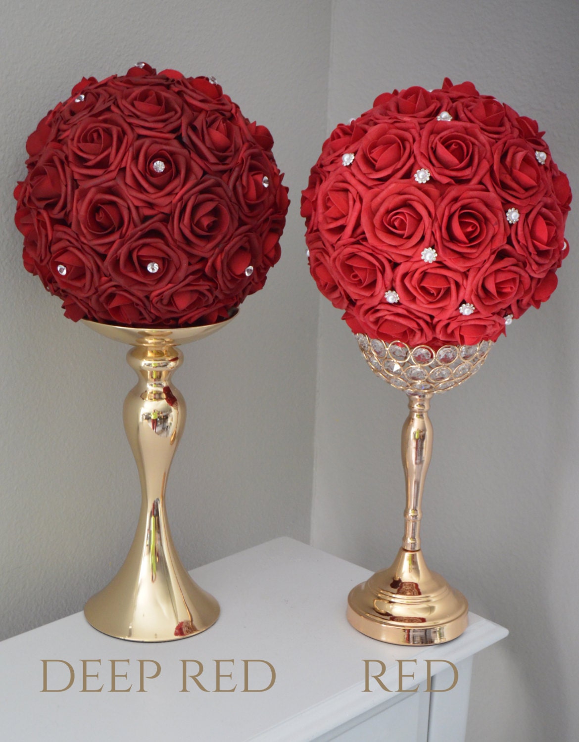 DEEP RED Flower Ball With Rhinestone Accent. Deep Red | Etsy