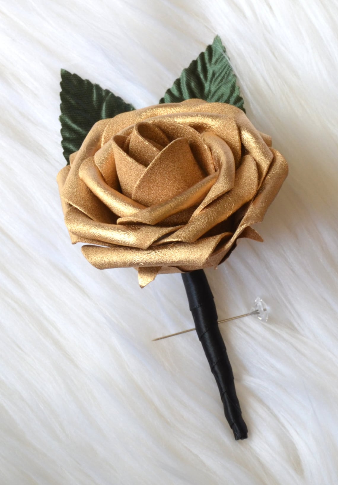 GOLD BOUTONNIERE. Wedding Single Rose & Ribbon Boutonniere - Etsy