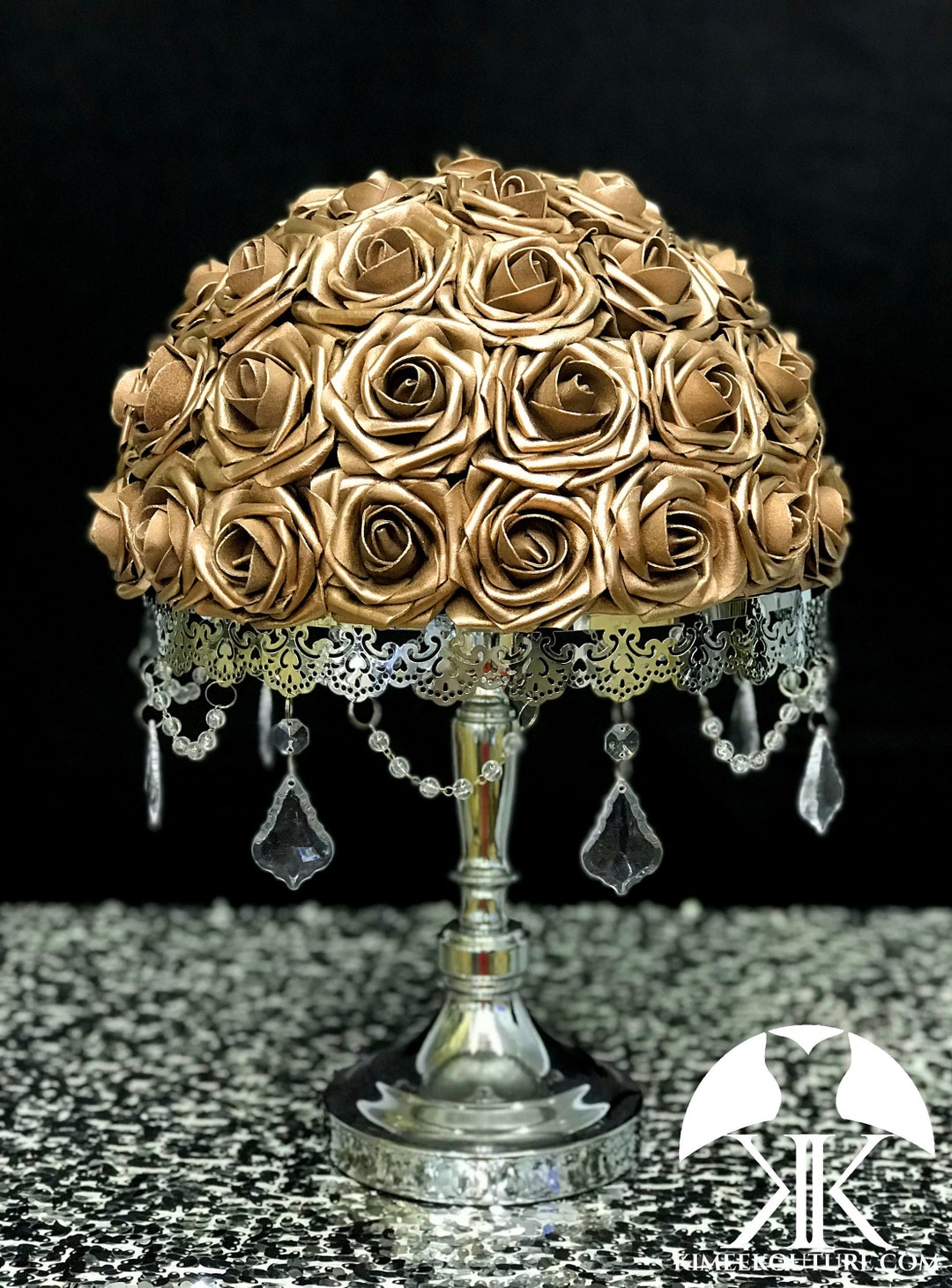 GOLD Rose Arrangement. GOLD Wedding Centerpiece. Half Flower Ball ...