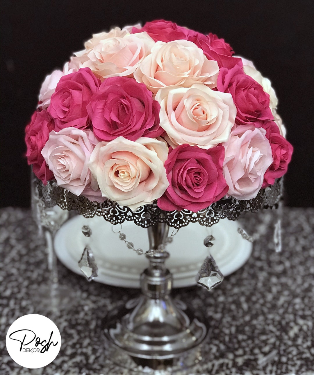 HOT PINK, PINK and Pink Blush Rose Arrangement. Pink Centerpiece. Pink ...
