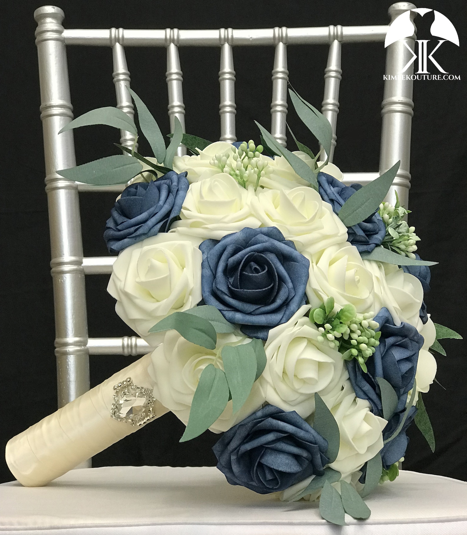 Rustic Bridal Bouquet. DUSTY SLATE BLUE & Ivory Bridal Bouquet | Etsy