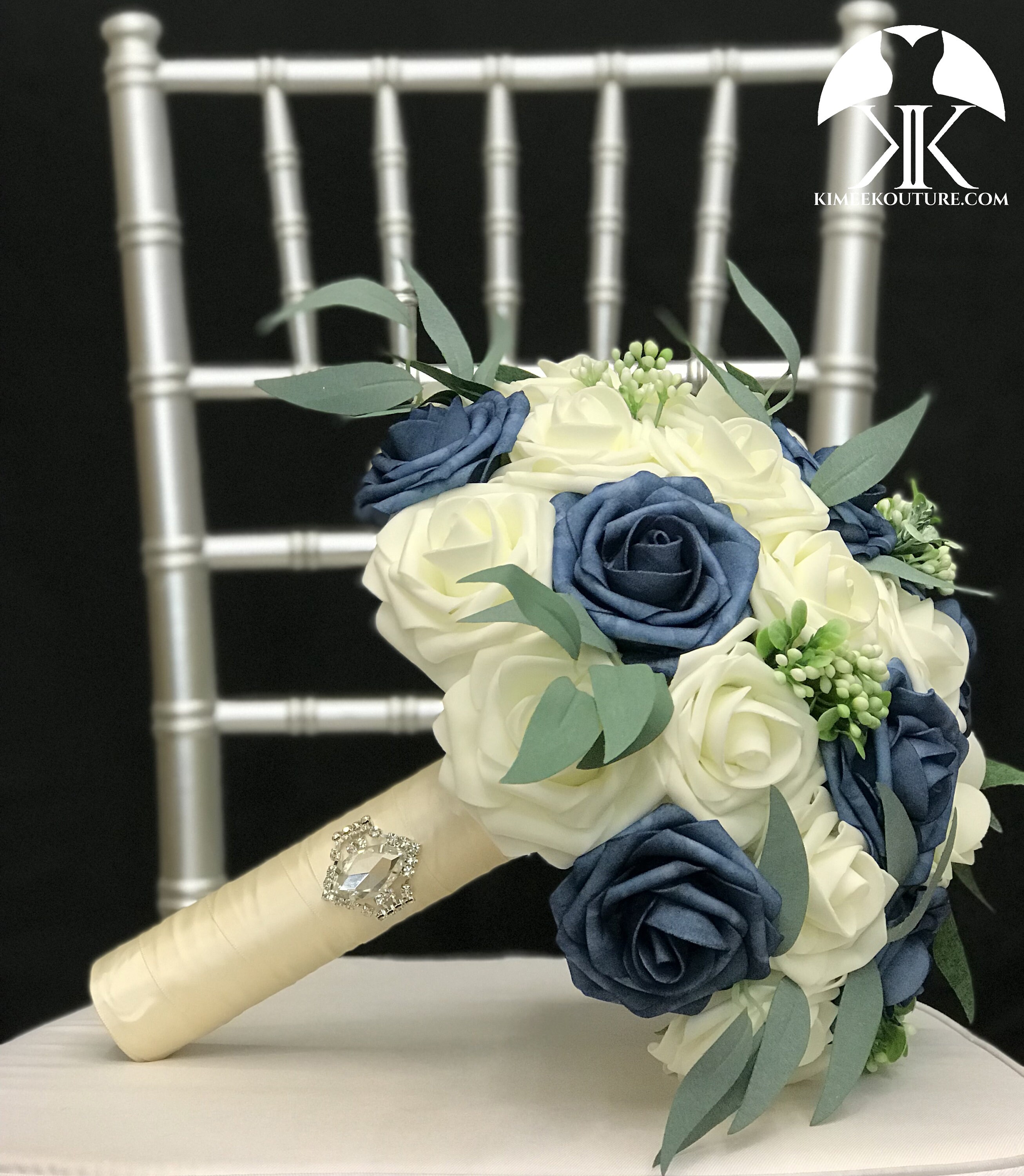 Rustic Bridal Bouquet. DUSTY SLATE BLUE & Ivory Bridal Bouquet | Etsy