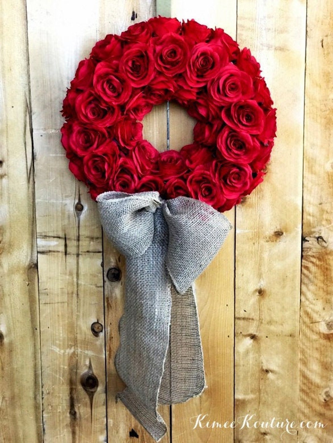 Red Rose Wedding Wreath: Silk Roses With Bow, 15 Inch - Etsy