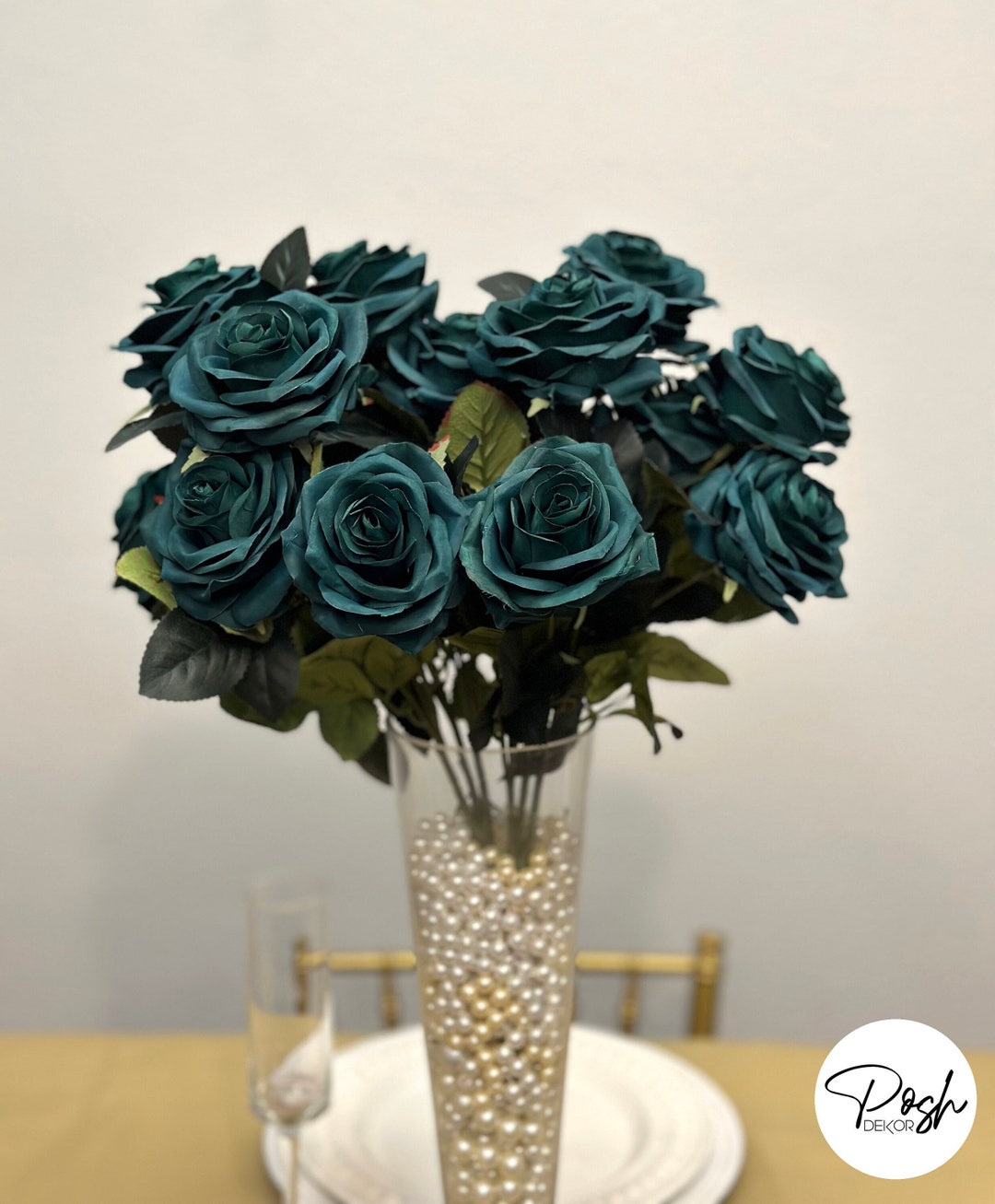 Hunter Green Silk Rose Bouquet: Wedding Centerpiece, Artificial Flowers ...