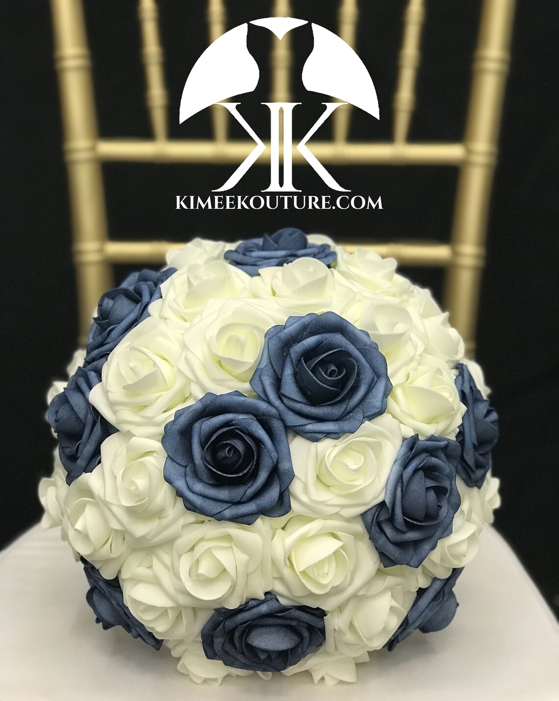 DUSTY SLATE Blue & Ivory BRIDAL Bouquet with Brooch Gem | Etsy