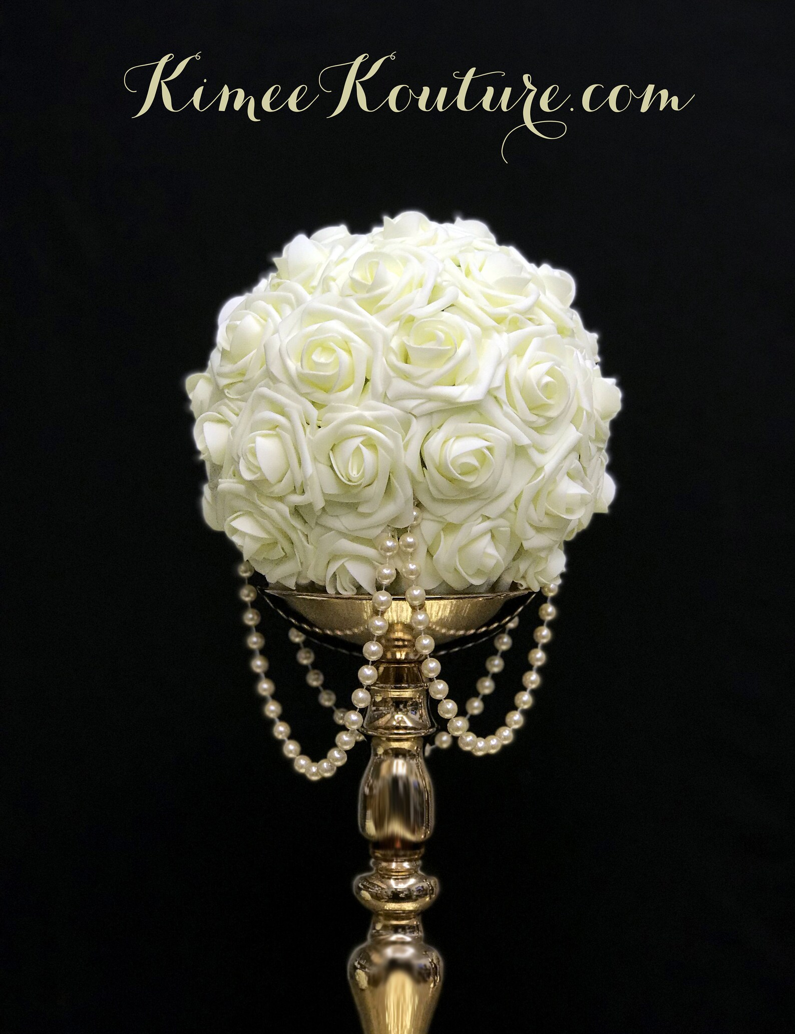 IVORY Flower Ball With DRAPING PEARLS. Ivory Wedding Centerpiece. Ivory ...