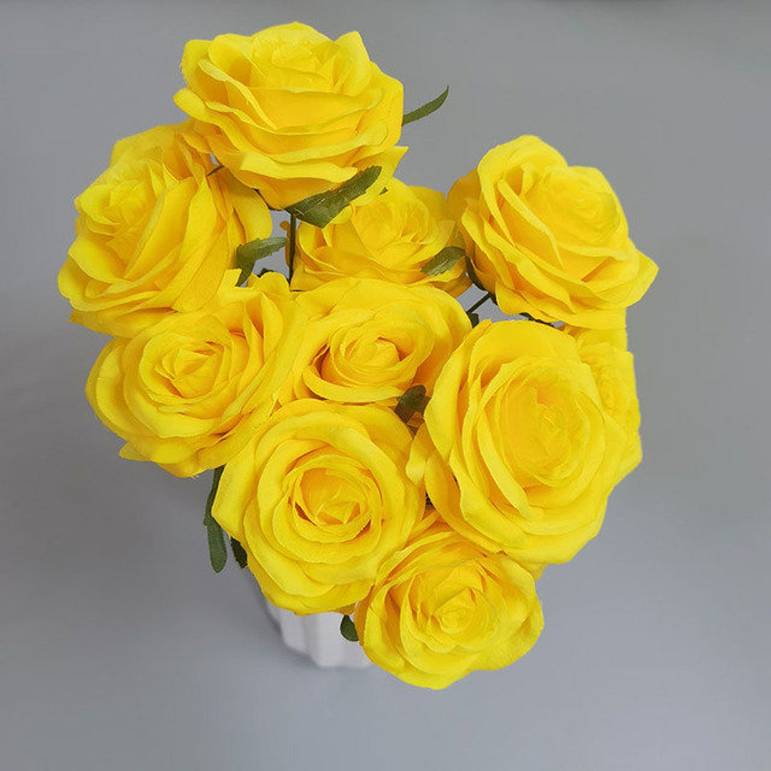 Bright Yellow Silk Rose Bouquet: Wedding Centerpiece, Artificial ...