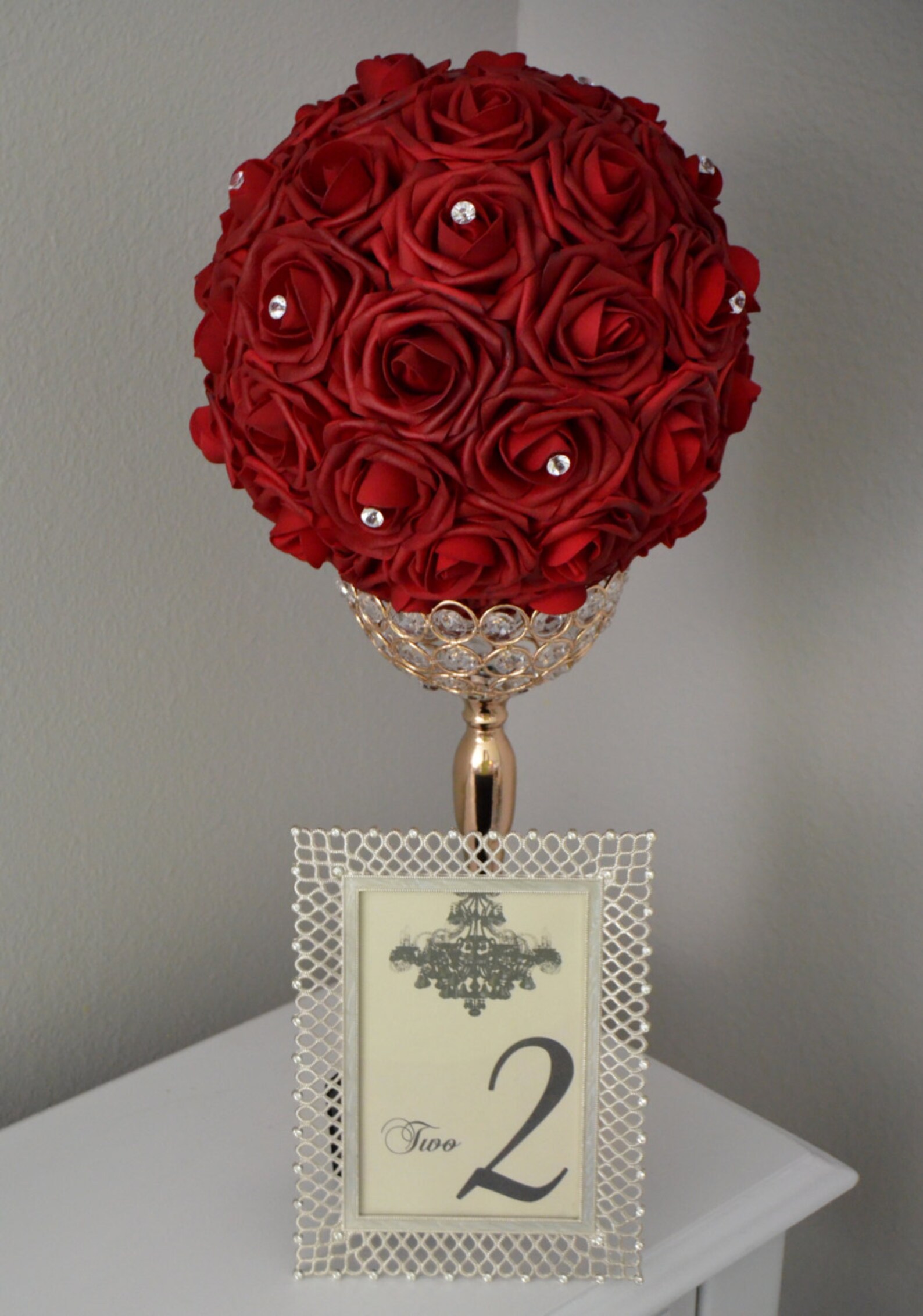 DEEP RED Flower Ball With Rhinestone Accent. Deep Red - Etsy