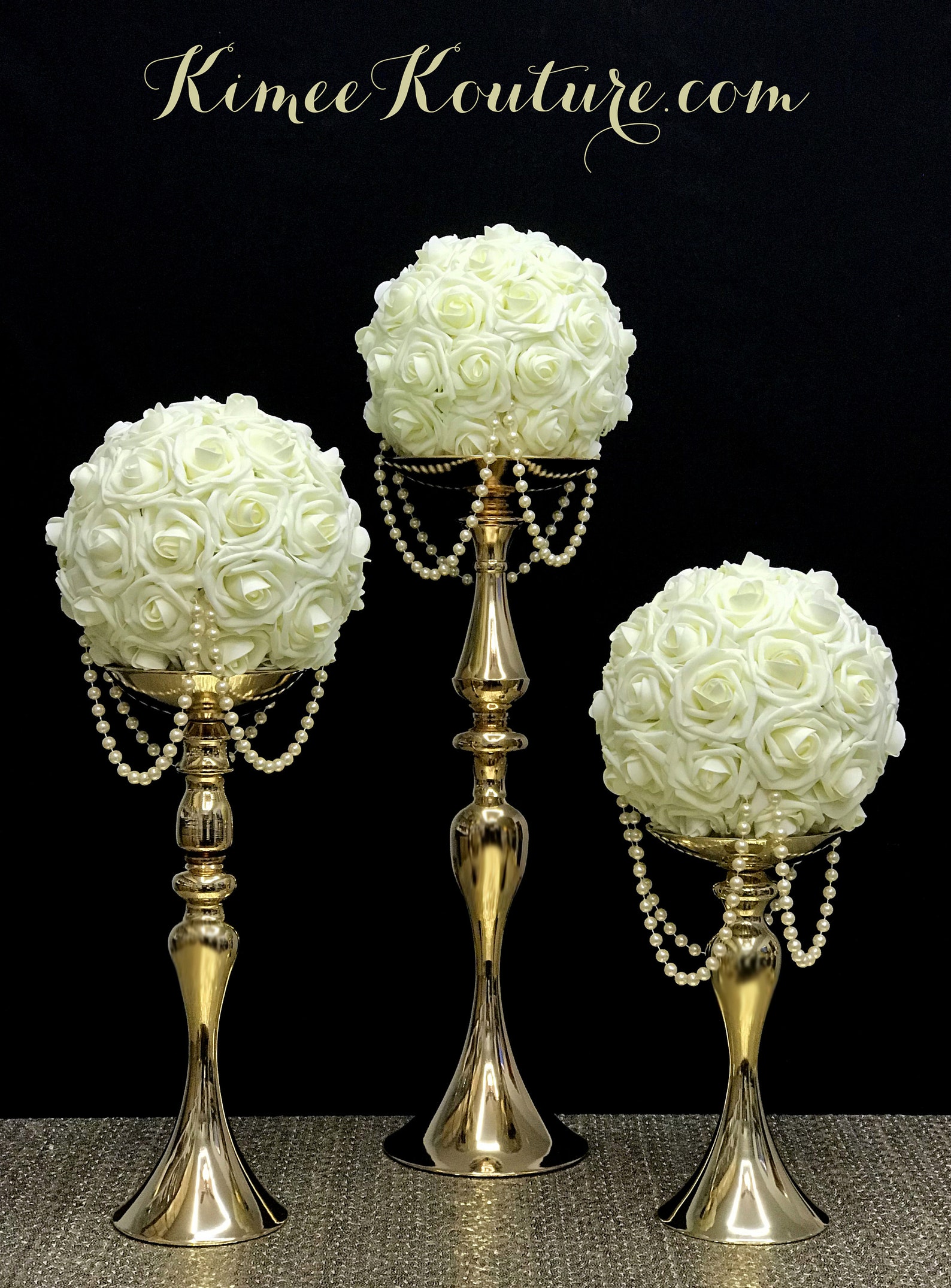 IVORY Flower Ball With DRAPING PEARLS. Ivory Wedding Centerpiece. Ivory ...