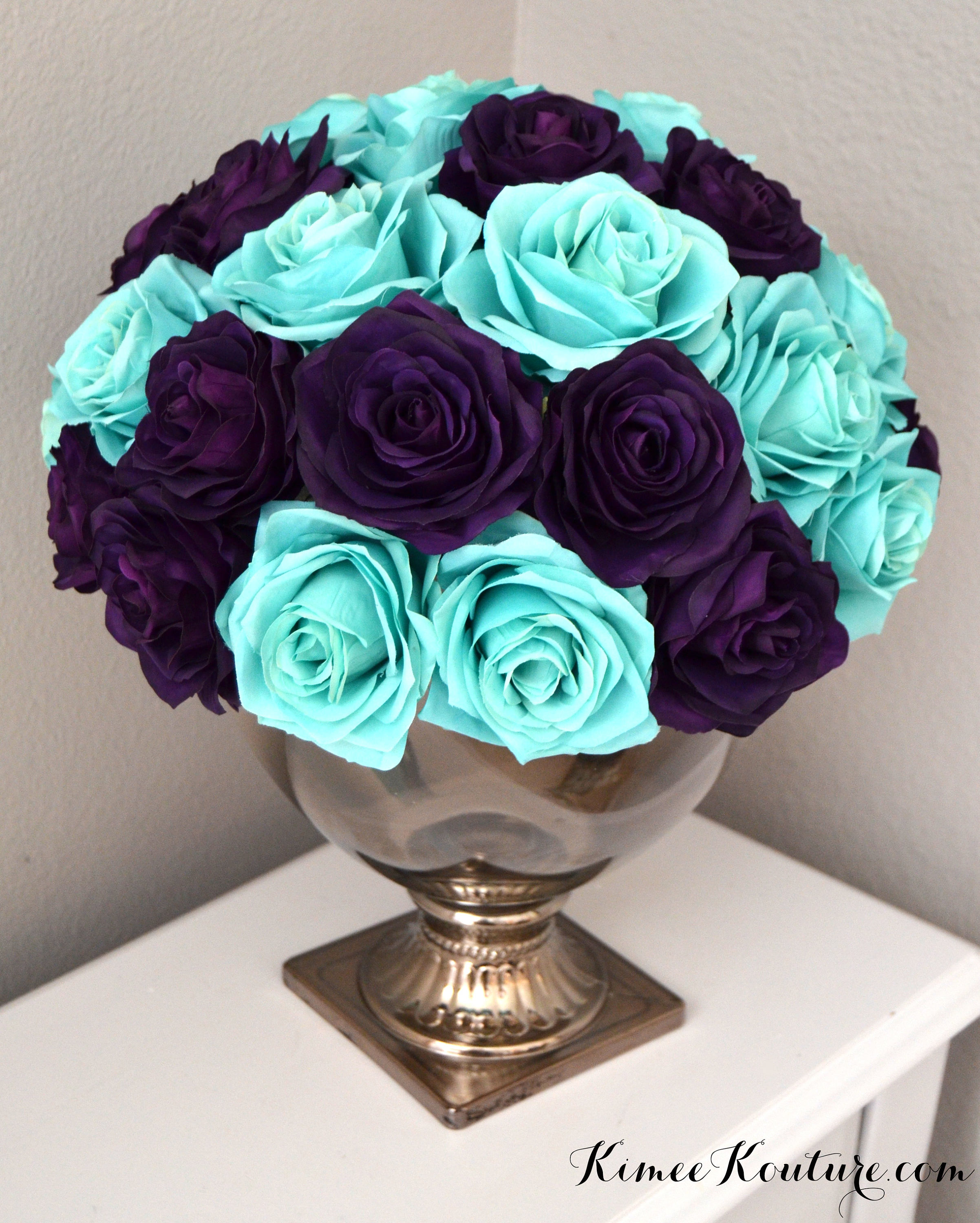 TURQUOISE & PURPLE Rose Arrangement. Peacock Wedding - Etsy UK