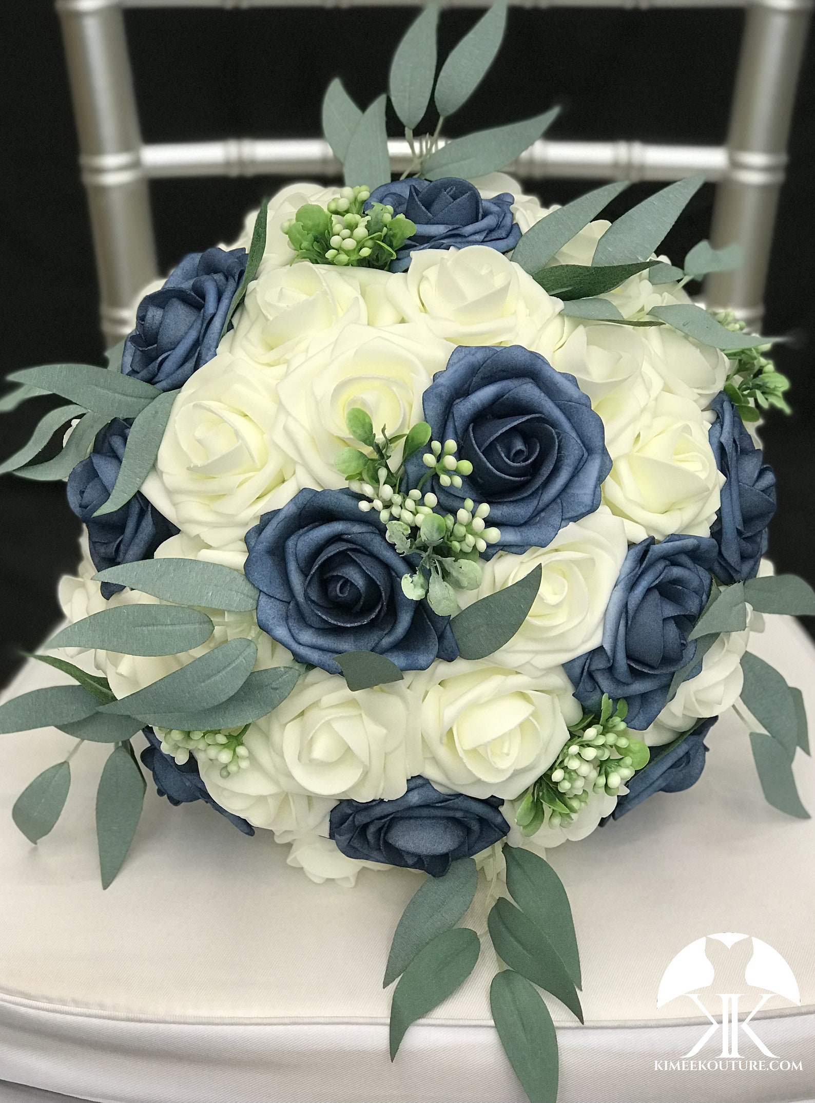 Rustic Bridal Bouquet. DUSTY SLATE BLUE & Ivory Bridal Bouquet - Etsy