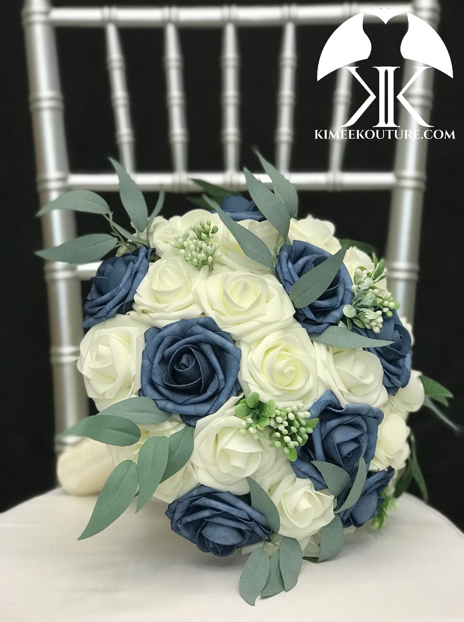 Rustic Bridal Bouquet. DUSTY SLATE BLUE & Ivory Bridal Bouquet - Etsy