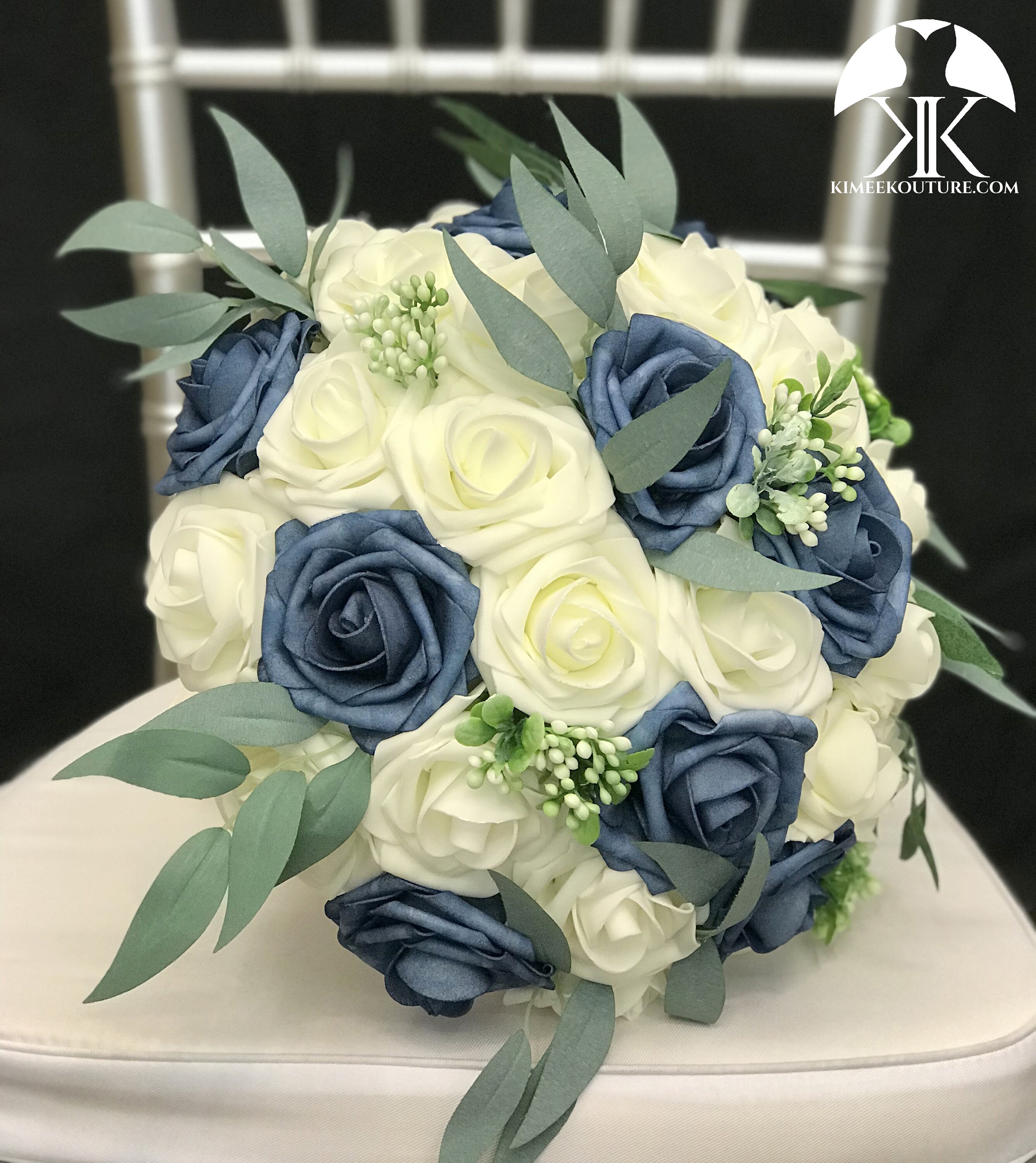 Rustic Bridal Bouquet. DUSTY SLATE BLUE & Ivory Bridal Bouquet | Etsy