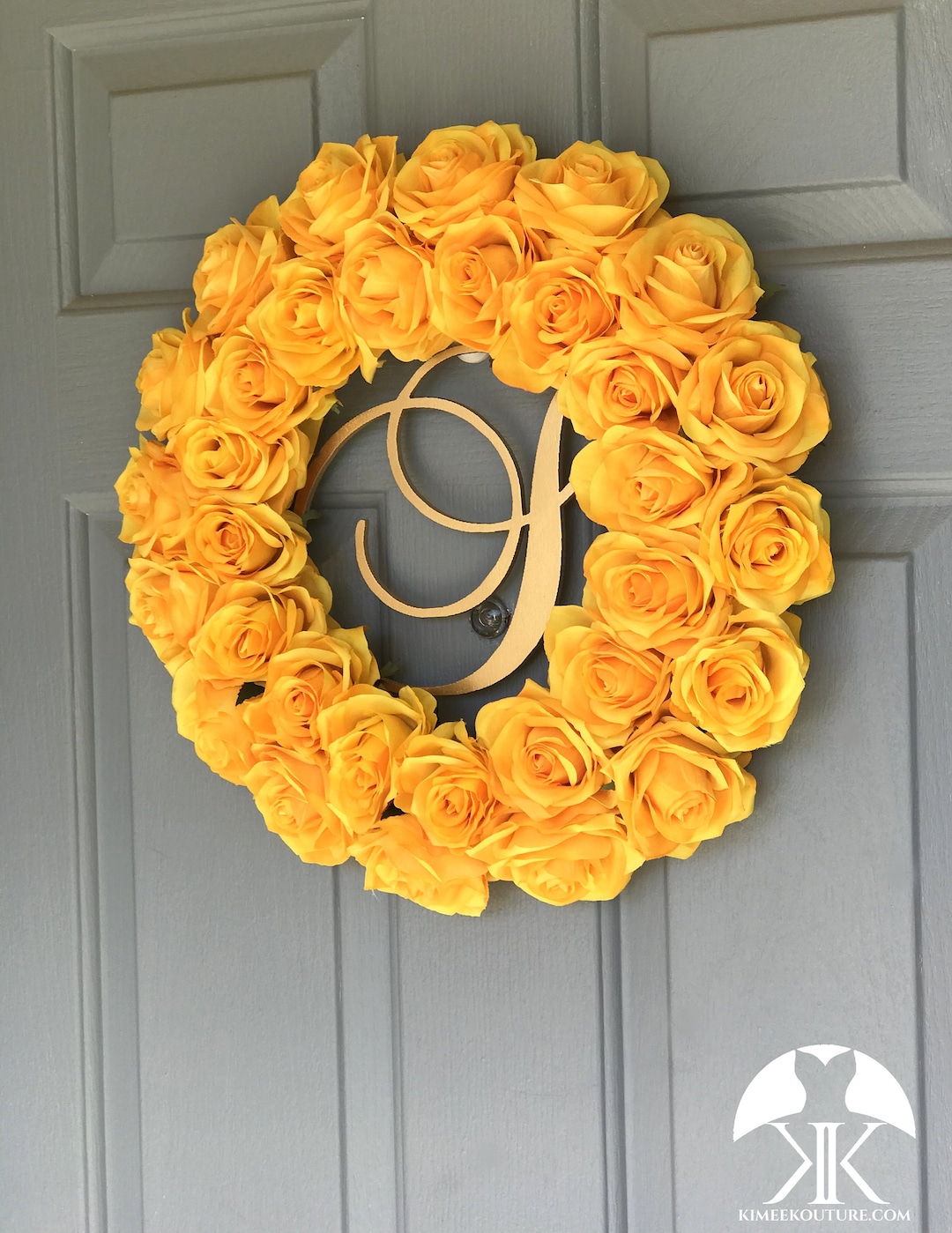 ROSE MONOGRAM WREATH. Yellow Rose Wreath. Yellow Door Wreath. Yellow ...