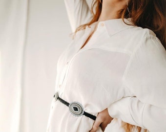 Western Belt Women, Large Concho Belt, Boho Cowgirl Belt, Black Concho ...