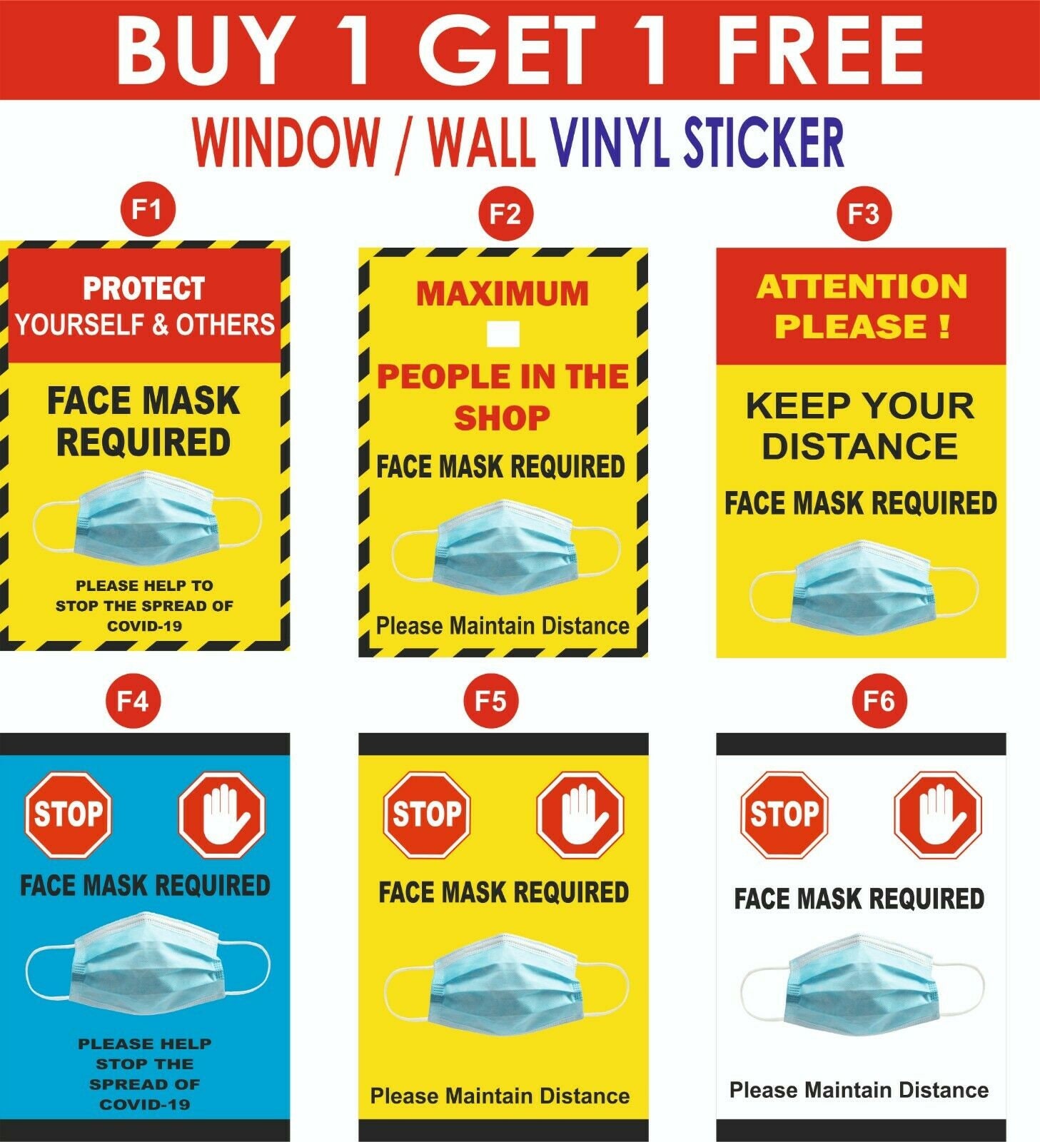 Face Mask Covering Required Mandatory Must Be Worn Sign Notice Sticker ...