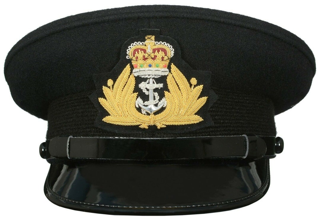 Royal Navy Officer Black Cap Naval Peak Cap R N Cap Bullion - Etsy