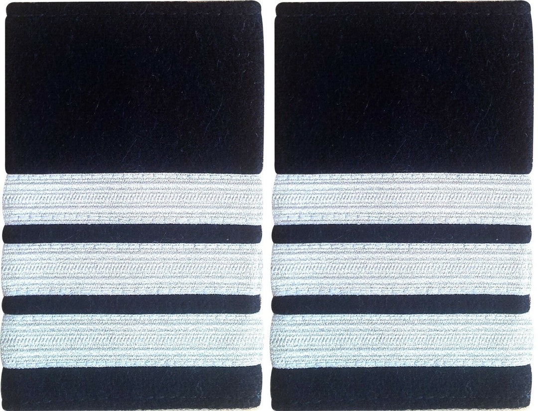 3 Three Bar Silver Pilot Airline, Merchant Marine Black Epaulettes ...
