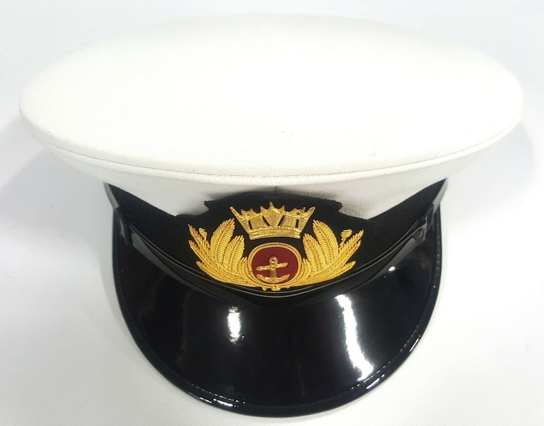 Merchant Navy White Peaked Cap With Badge Royal Navy Peak Hat - Etsy