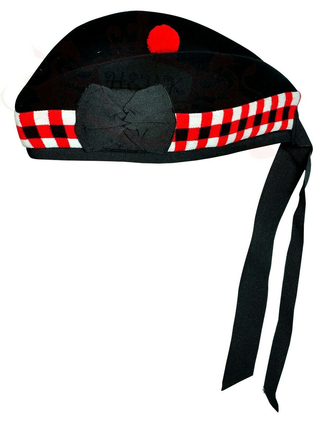 Quality Scottish Piper Hat 100% Pure Wool Black Glengarry Triple Diced ...